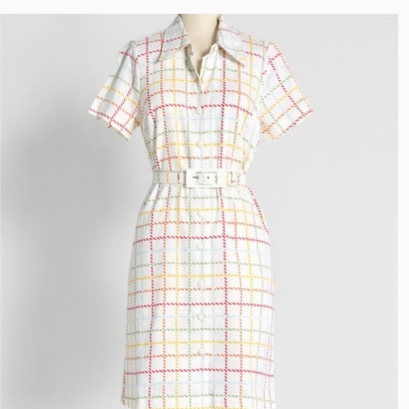 Modcloth | Dresses | Modcloth Belted Window Pane Print Dress | Poshmark